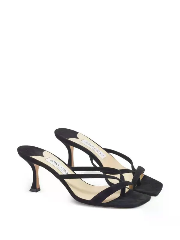 JIMMY CHOO Suede Square Toe Thong Strap Sandals - Black