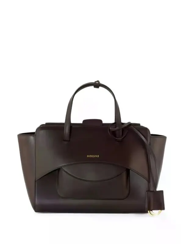 HIDESINS Logo Print Leather Tote Bag - Brown