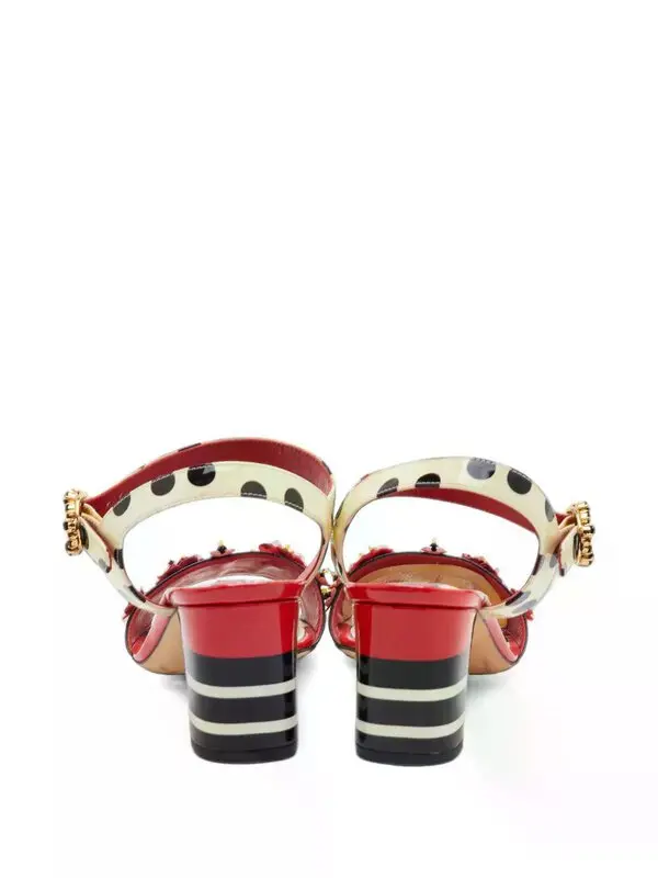 Dolce & Gabbana Polka-dot Floral-appliqué Patent Leather Sandals - Black