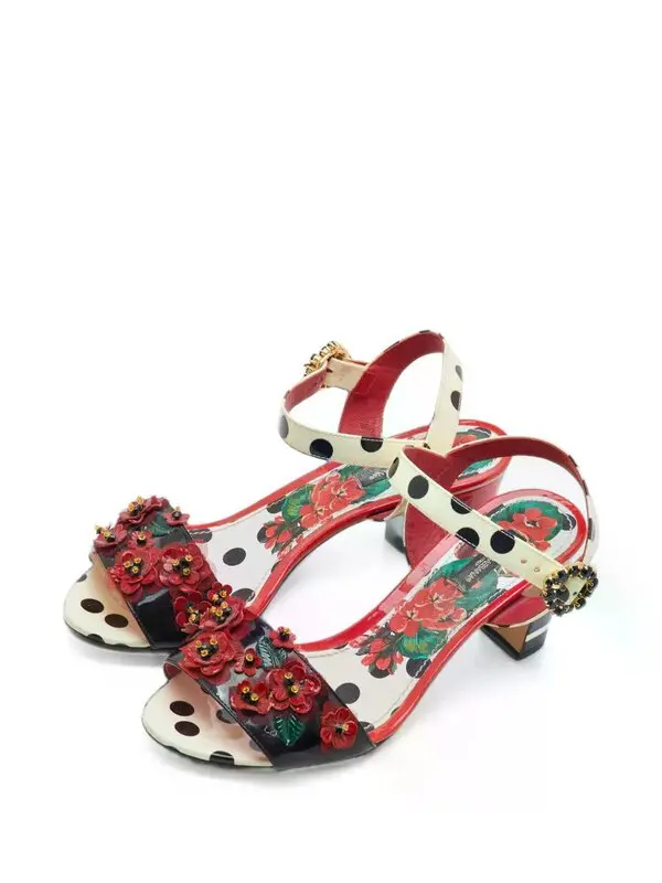 Dolce & Gabbana Polka-dot Floral-appliqué Patent Leather Sandals