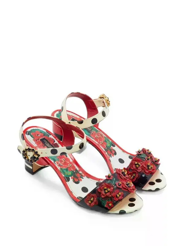 Dolce & Gabbana Polka-dot Floral-appliqué Patent Leather Sandals