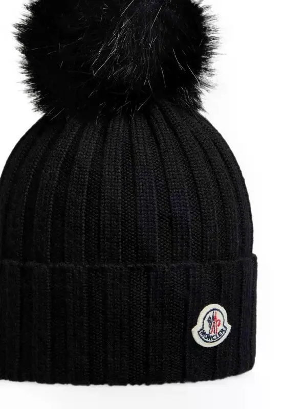 Moncler Pom-pom Rib-knit Beanie Hat
