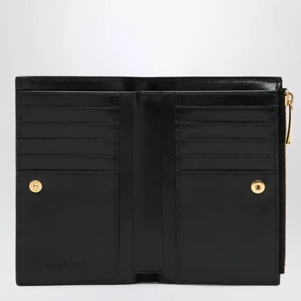 Bottega Veneta Medium Bi-fold Wallet In Intrecciato - Black