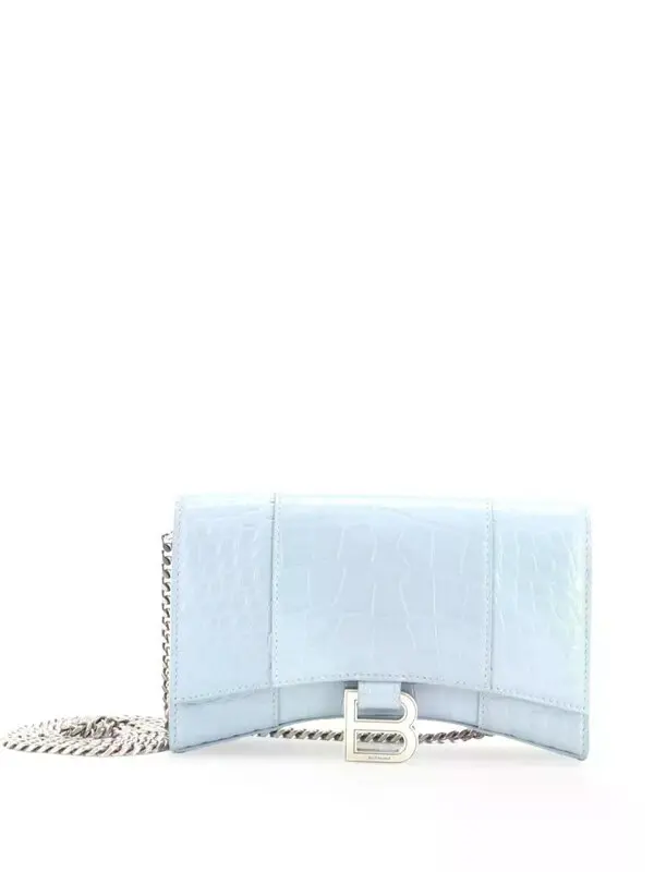 Balenciaga Hourglass Chain Wallet Crocodile Embossed Leather Clutch Bag - Blue