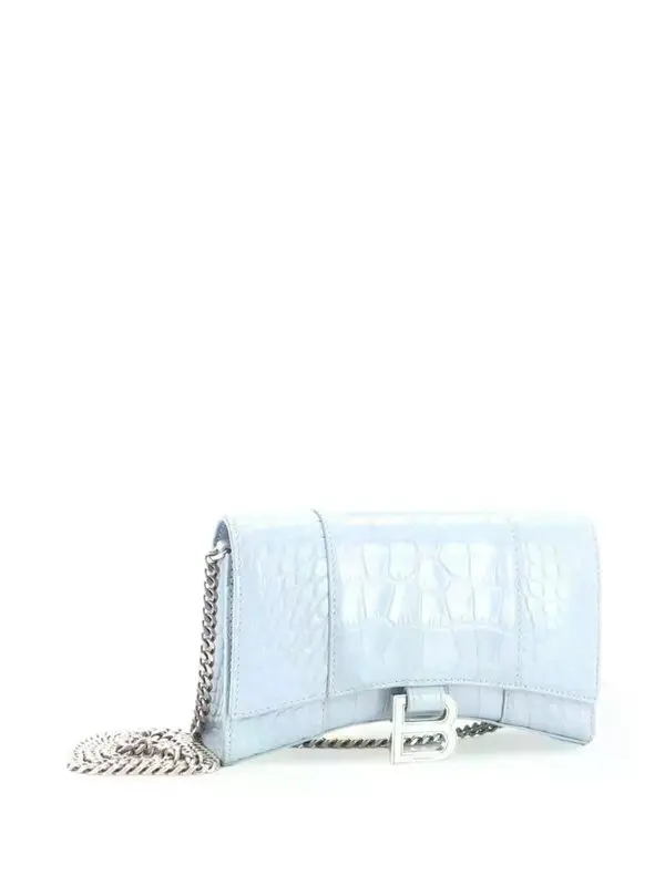 Balenciaga Hourglass Chain Wallet Crocodile Embossed Leather Clutch Bag - Blue