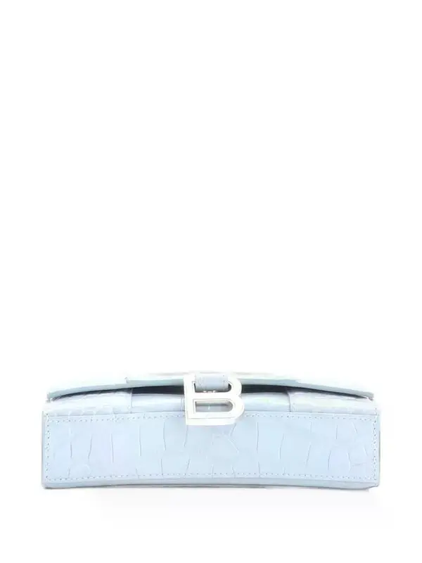 Balenciaga Hourglass Chain Wallet Crocodile Embossed Leather Clutch Bag - Blue