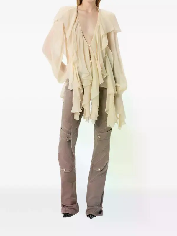 Blumarine Ruffled Crepe-de-chine Blouse