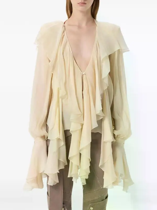 Blumarine Ruffled Crepe-de-chine Blouse