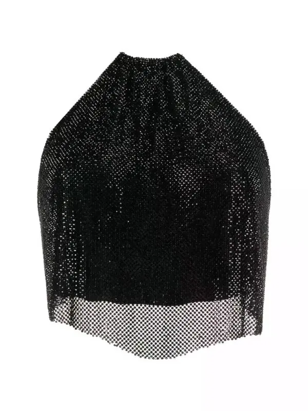 MANURI Draped Chainmail Halterneck Top - Black