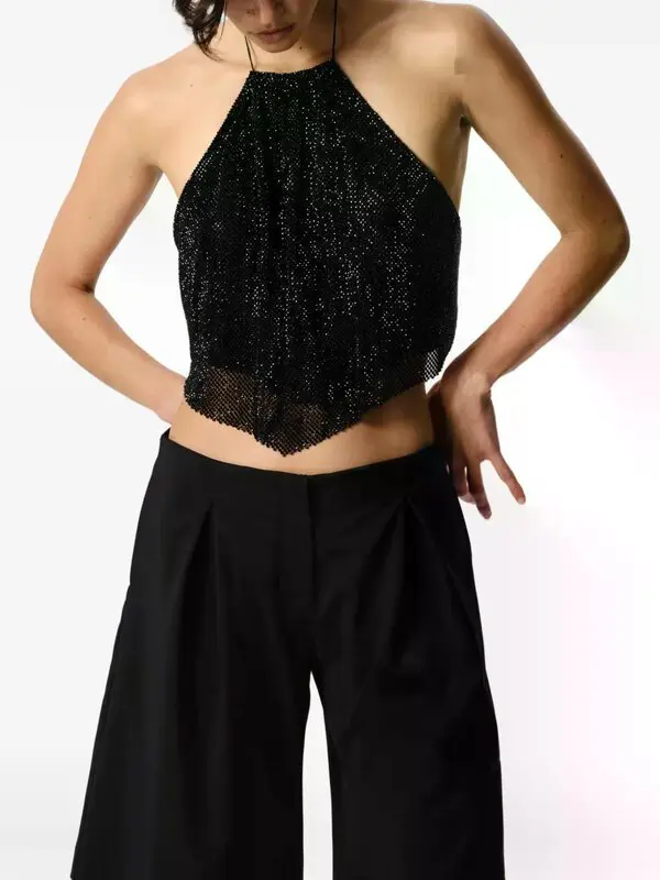 MANURI Draped Chainmail Halterneck Top - Black