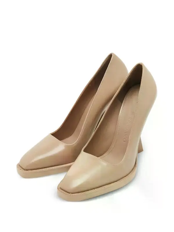 FERRAGAMO Beige Square Toe Stiletto Heel Pumps