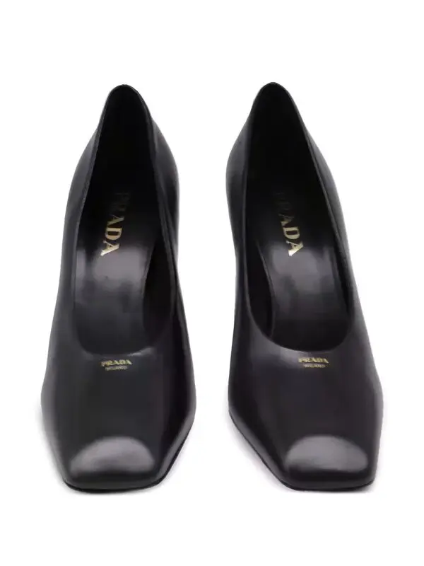 Prada Leather Square-toe High Block Heel Pumps