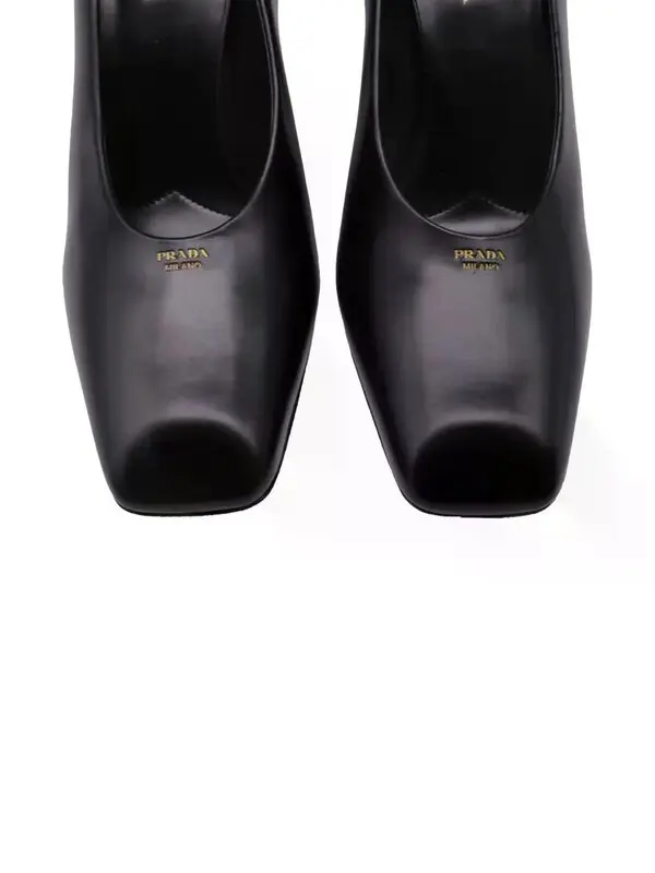 Prada Leather Square-toe High Block Heel Pumps