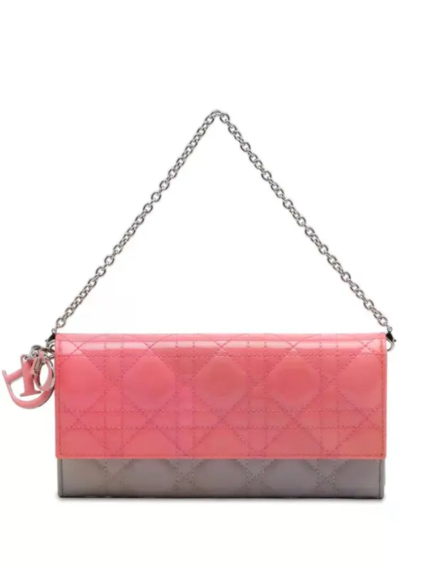 Dior 2013 Bicolor Lambskin And Patent Cannage Lady Wallet On Chain Handbag - Grey