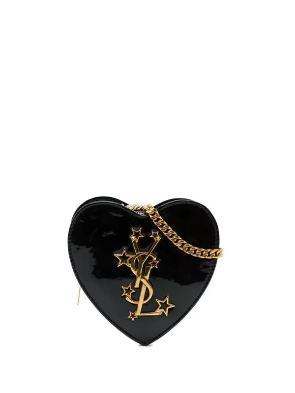 Saint Laurent 2016 Mini Patent Monogram Love Heart Chain Bag Crossbody Bag - Black