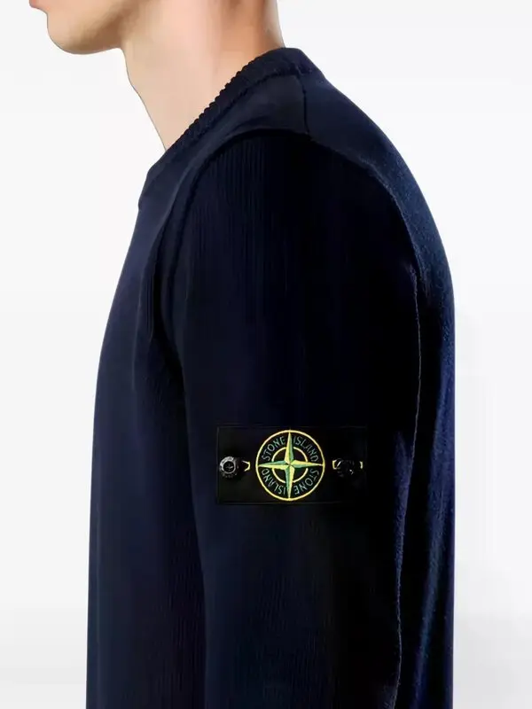 Stone Island 5100072 Lambswool Regular-fit Crewneck Jumper With Ribbed Trims - Blue