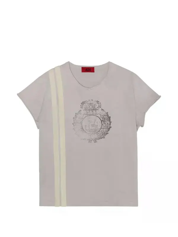 424 Crest-print Stripe-detail T-shirt