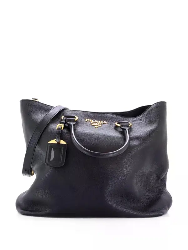 Prada Convertible Tote Vitello Phenix Satchel - Black