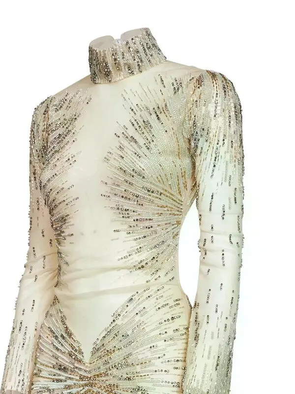 Amen Bead-embellished Sequined Maxi Dress - Neutrals