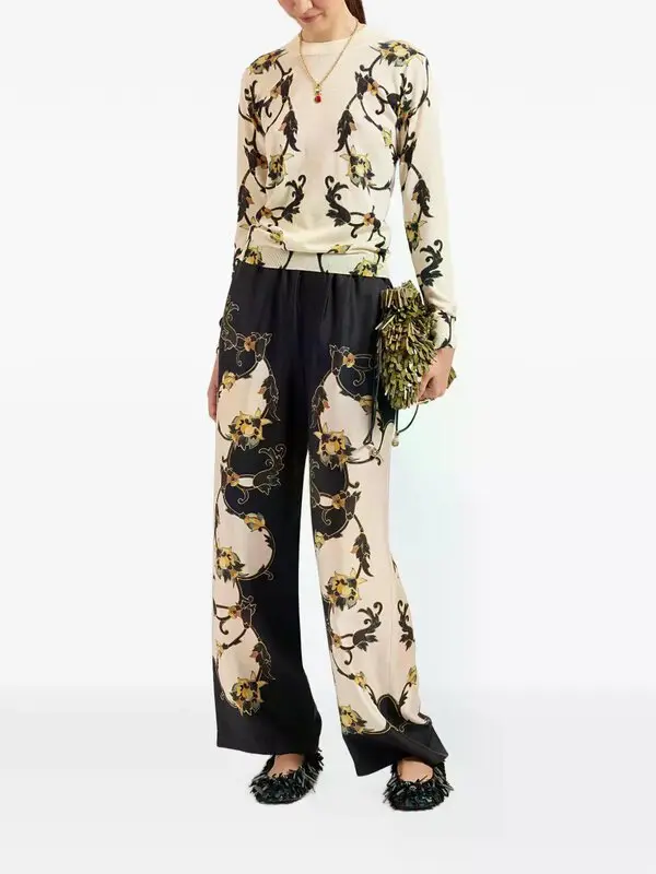 La DoubleJ Silky Crew-neck Sweater With Swirling Buttercup Motif - Neutrals