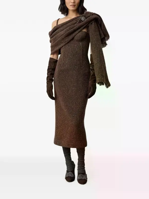 Polo Ralph Lauren Tweed-effect Sweetheart-neck Midi Dress - Brown
