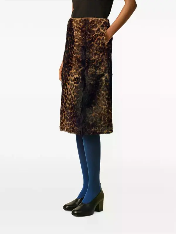 AMI Paris Leopard Print Leather Midi Skirt
