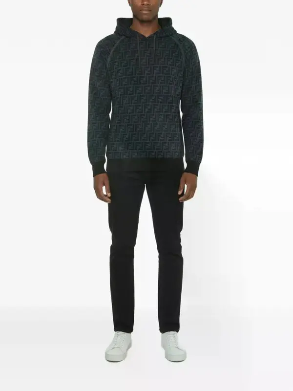 Fendi Zucca Print Drawstring Hoodie - Green