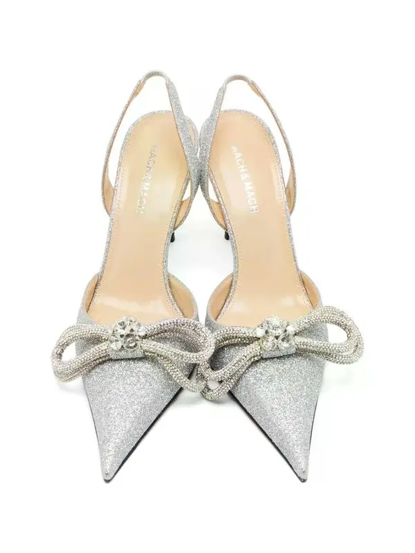 Mach & Mach Double Bow Glitter Slingback Pumps