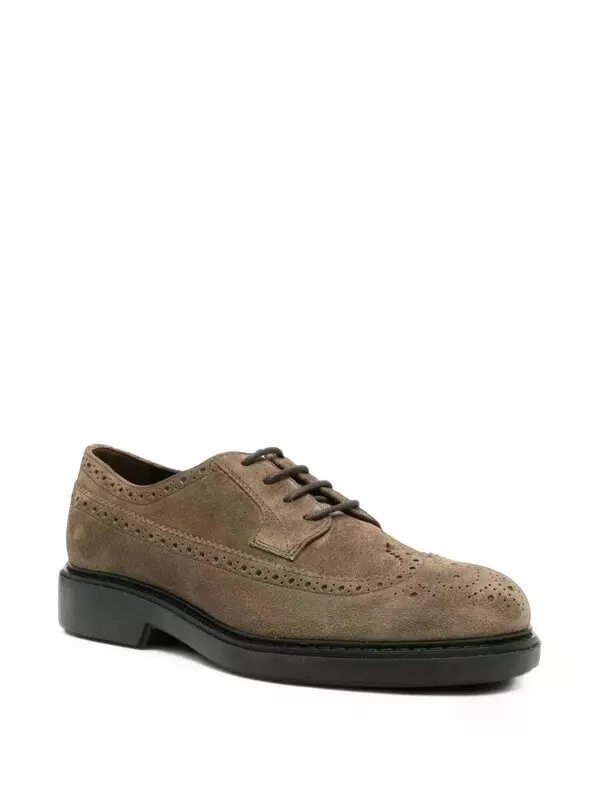 Hogan H704 Brogue-detail Suede Derby Shoes - Brown