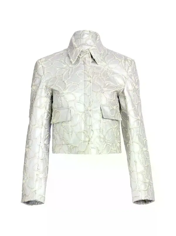 Silvia Tcherassi Cropped Floral Embroidered Jacket - Silver