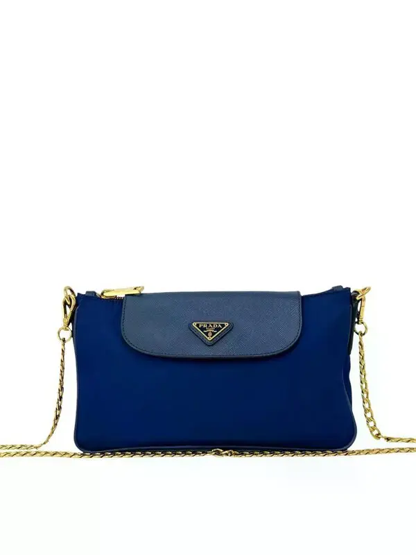 Prada Saffiano Trimmed Tessuto Chain Crossbody Bag