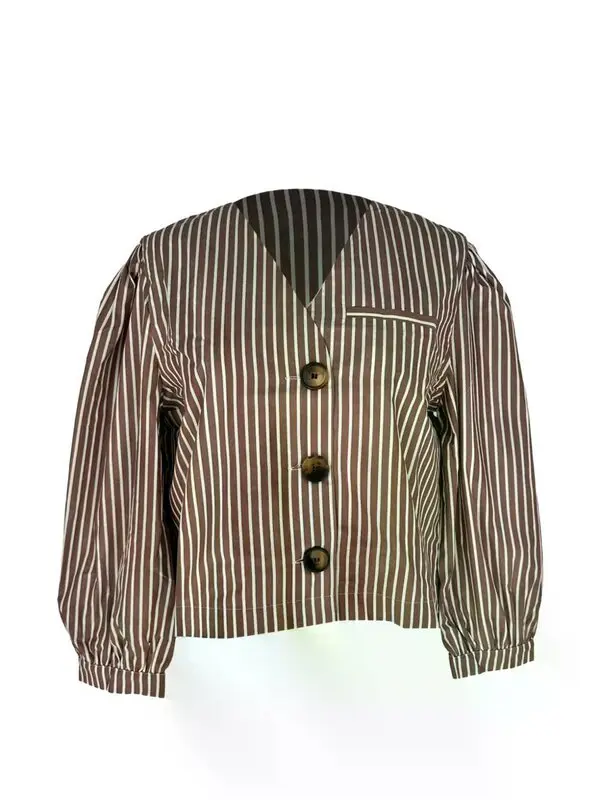 Maria De La Orden Striped Cropped Jacket With Puff Sleeves
