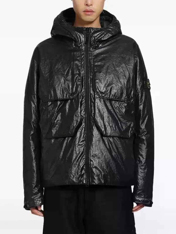 Stone Island Hooded Crinkled-finish Parka - Black