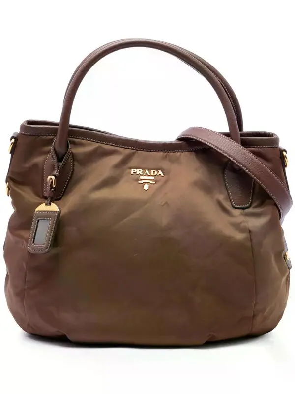 Prada Vitello Daino Trimmed Tessuto Satchel - Brown