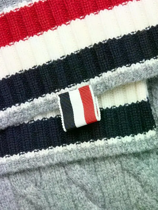 Thom Browne Cable-knit Striped Scarf - Grey