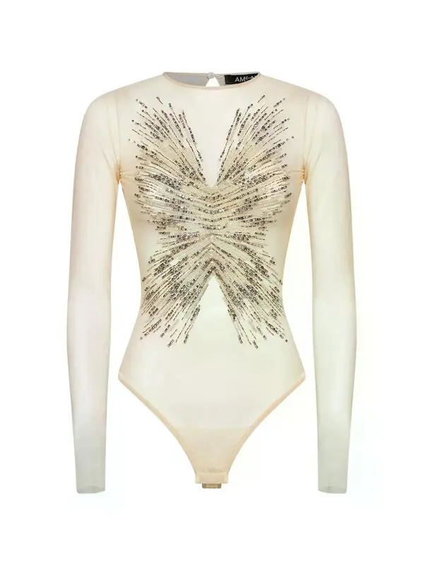 Amen Bead-embellished Cut-out Bodysuit - Neutrals