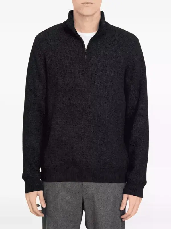 Vince Half-zip Waffle-knit Sweater - Black