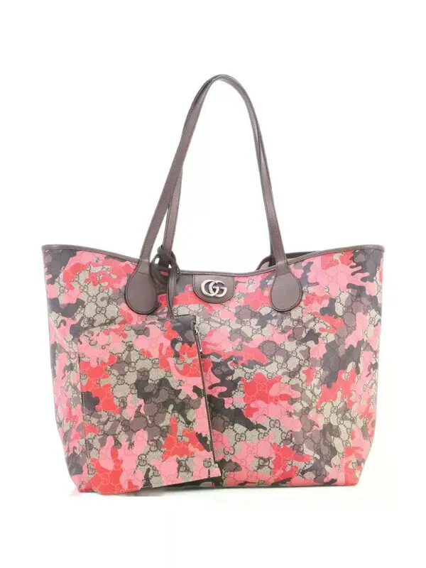 Gucci Gg Open Gg Camouflage Coated Canvas Large Tote Bag