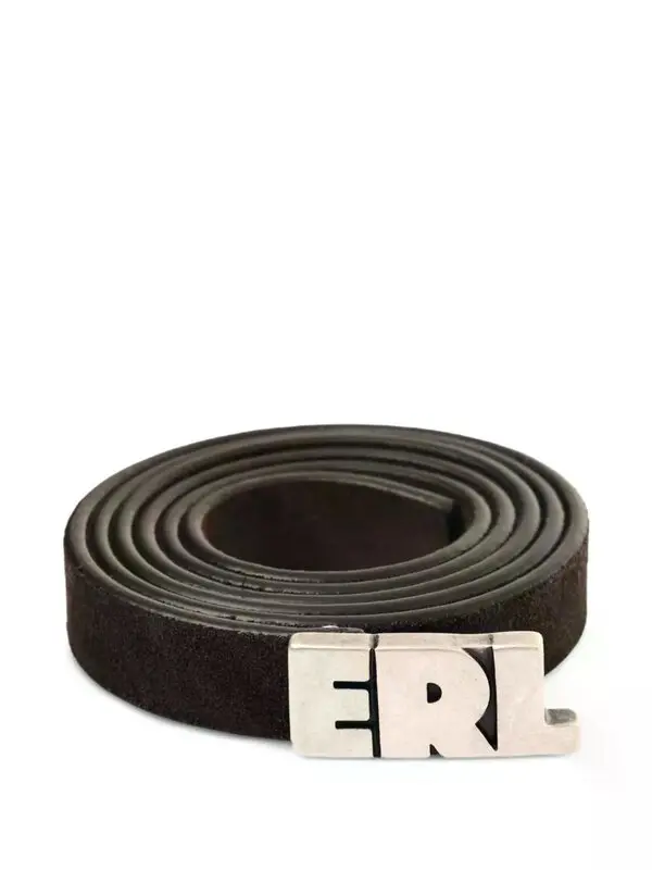 ERL Distressed Leather Belt With Logo Buckle