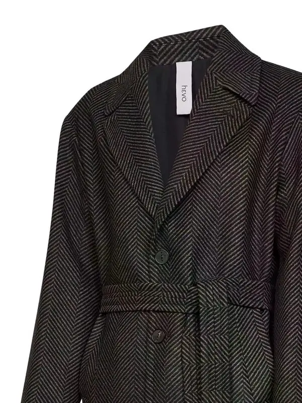 HEVO Belted Herringbone-pattern Coat