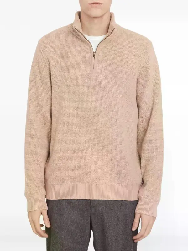 Vince Waffle Knit Quarter-zip Sweater - Neutrals
