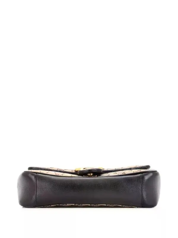 Gucci Gg Marmont Flap Bag Diagonal Quilted Gg Canvas With Leather Small Shoulder Bag - Black