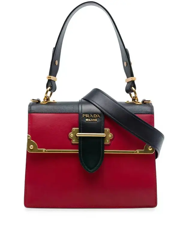 Prada 2010-2026 Saffiano Trimmed City Calf Cahier Satchel - Black