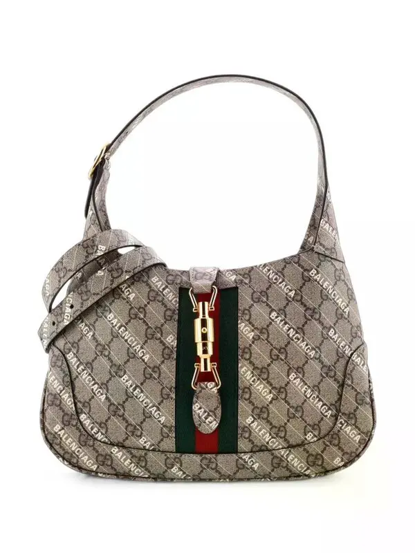 Gucci X Balenciaga The Hacker Project Jackie 1961 Gg Coated Canvas Small Hobo Bag - Brown