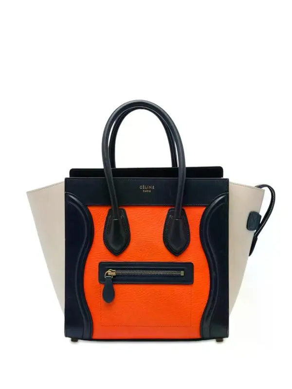 Celine 2014 Micro Tricolor Leather Luggage Tote Bag - Orange