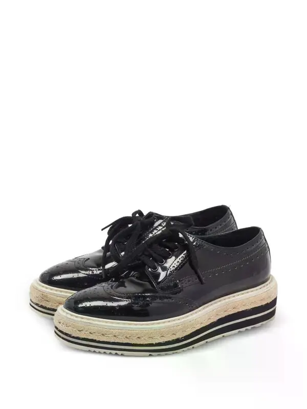 Prada Glossy Patent Leather Brogue Espadrille Platform Shoes