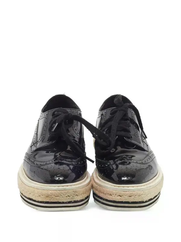Prada Glossy Patent Leather Brogue Espadrille Platform Shoes