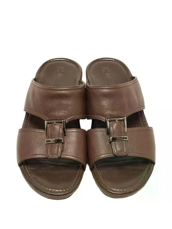 Prada Leather Buckle Detail Sandals