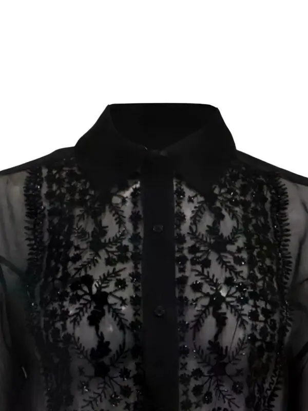 NILI LOTAN Sheer Lace Bib Blouse - Black