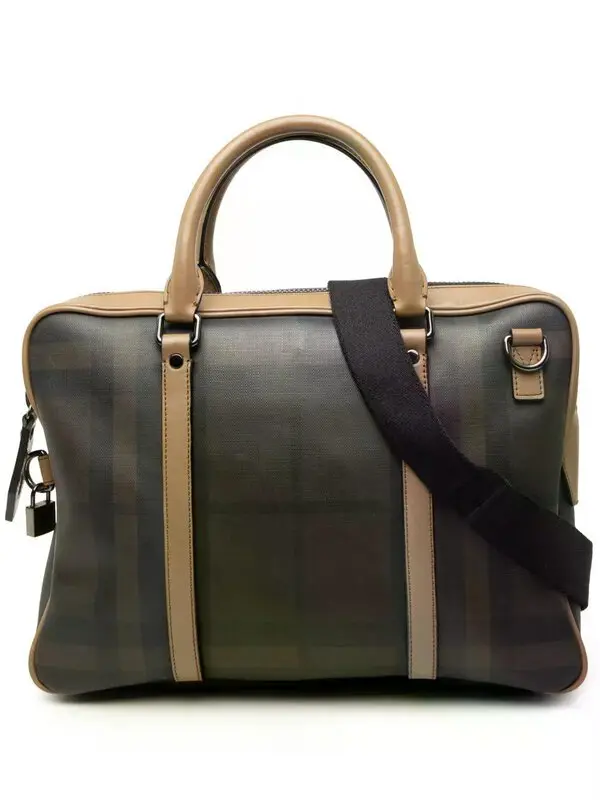 Burberry 2000-2017 Smoke Check Coated Canvas Clinton Business Bag